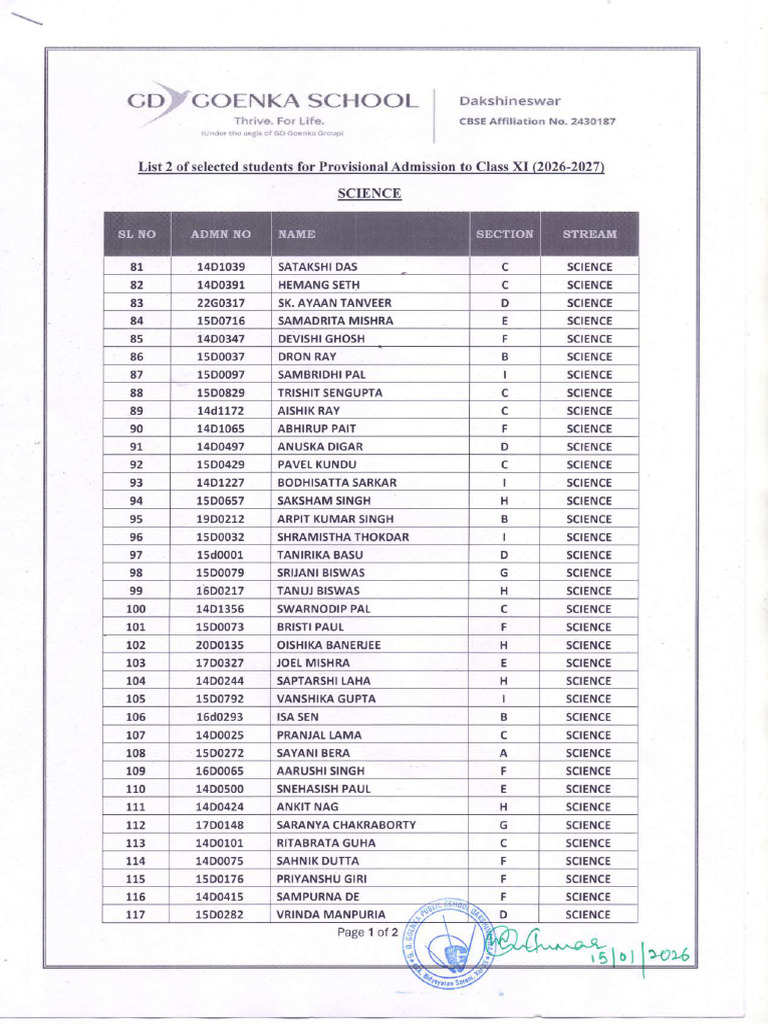 2nd Selection List for Xi Internal Students | PDF