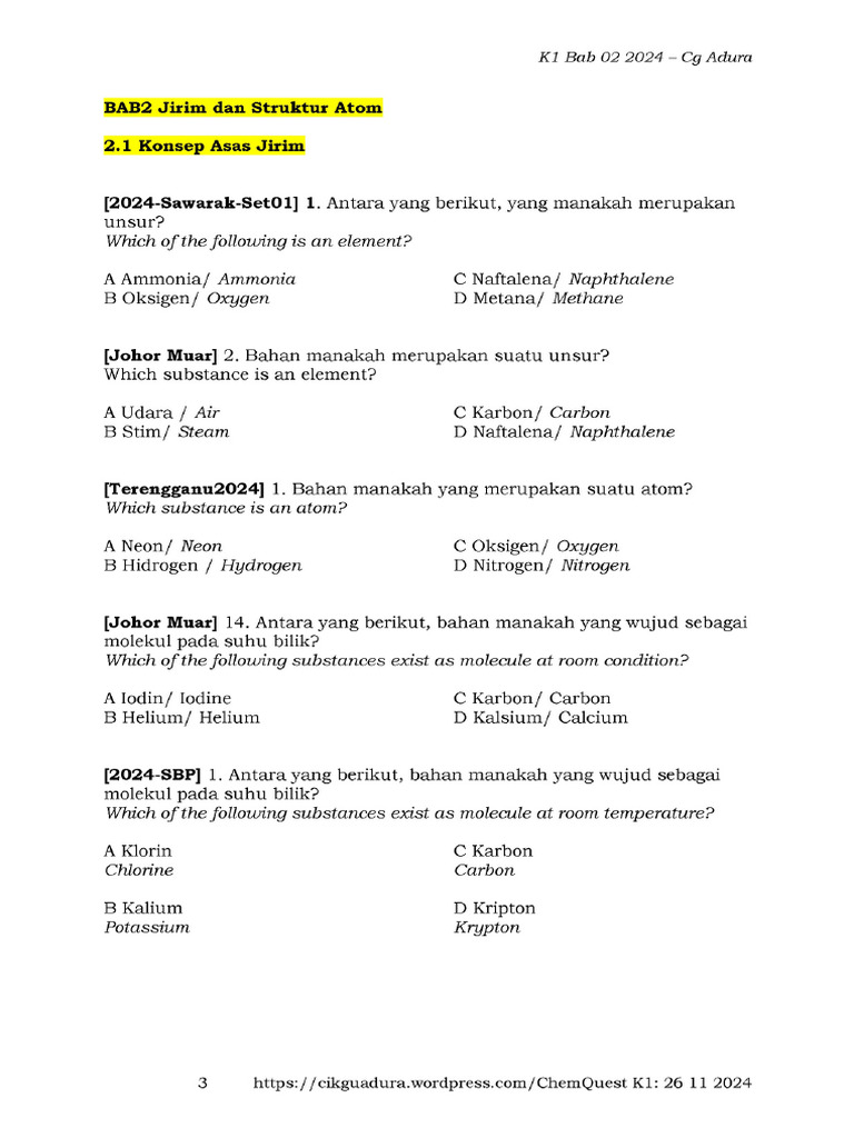 Latihan Jirim Dan Struktur Atom - 20260117 - 160432 - 0000 | PDF