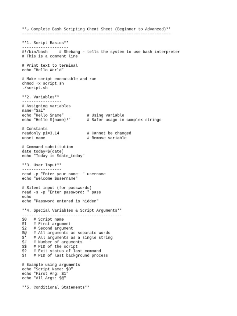 Advanced Bash Cheat Sheet | PDF | Software | Software Development
