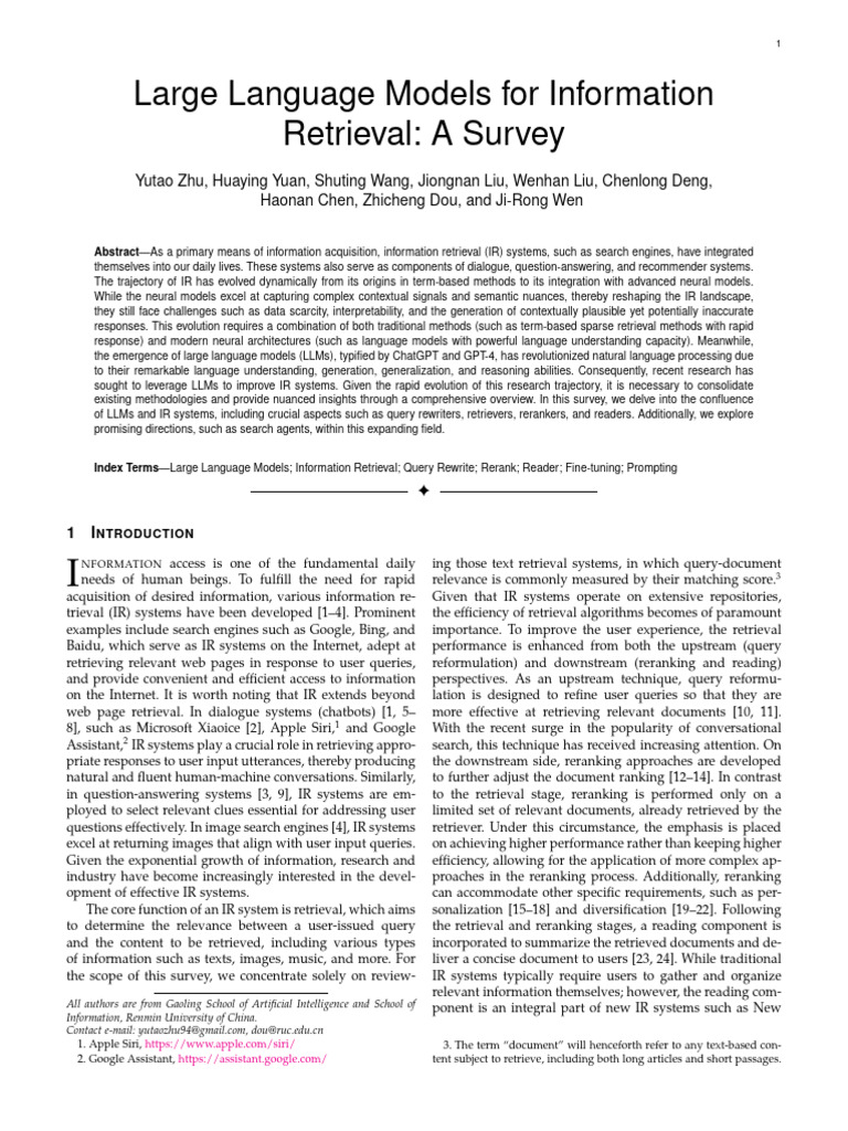 LLMs for Information Retrieval a Survey | PDF | Information Retrieval ...
