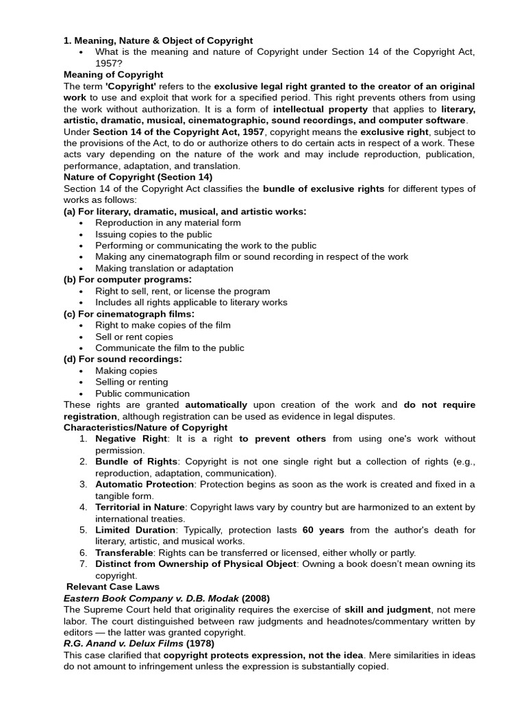 Understanding Copyright: Meaning & Nature | PDF | Copyright | Copyright ...