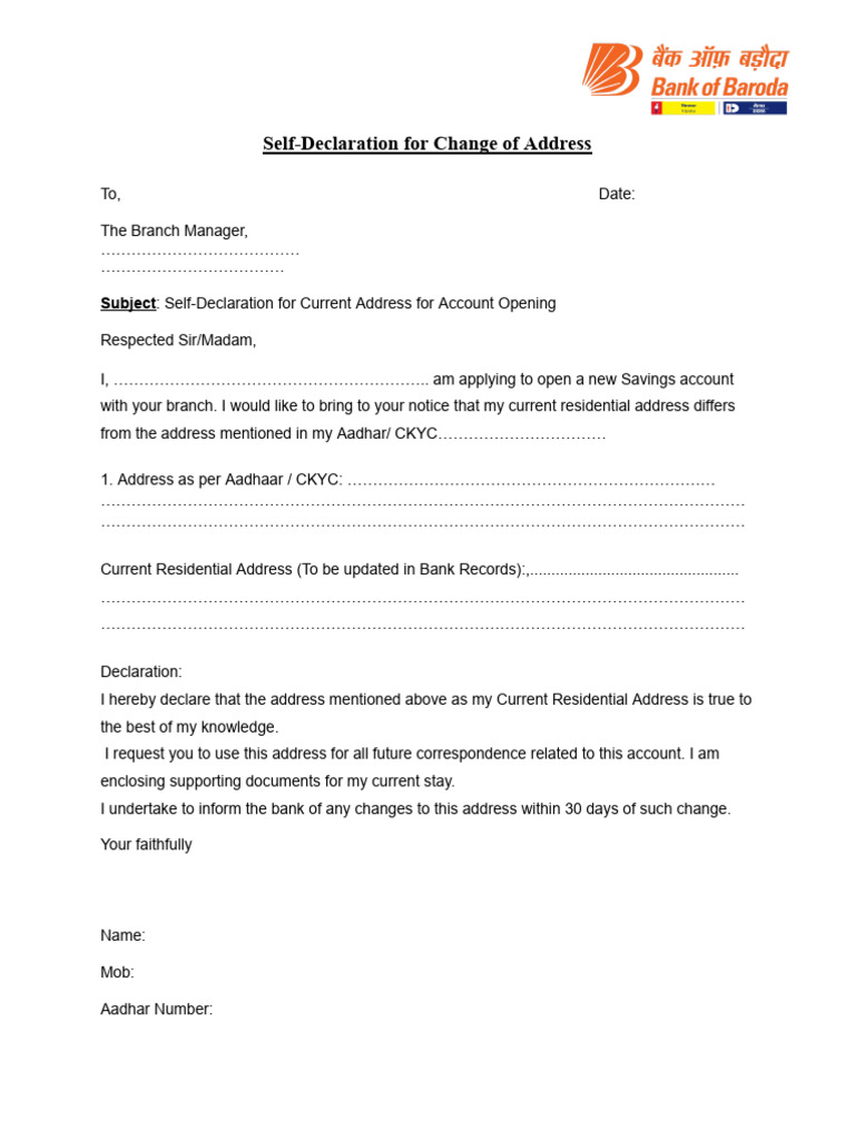 Self Declaration Address Proof (1) | PDF