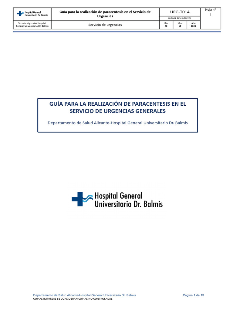 Guía de Paracentesis en Urgencias | PDF | Especialidades Medicas ...