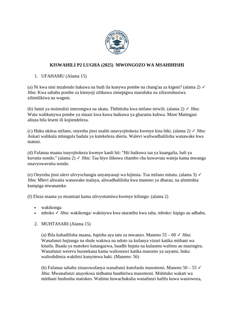 Kiswahili p2 Ms | PDF