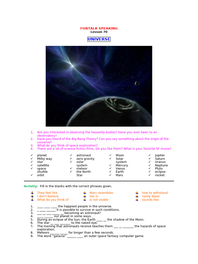Lesson 70 - Universe | PDF | Planets | Outer Space