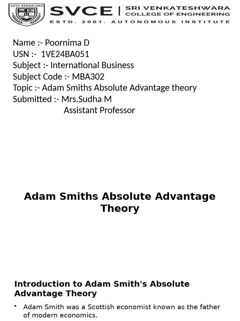 Adam Smith's Absolute Advantage Theory | PDF | Comparative Advantage ...