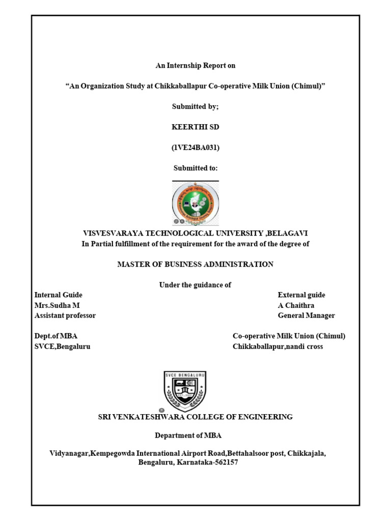 Chikkaballapur Milk Union Internship Report | PDF | Dairy | Milk