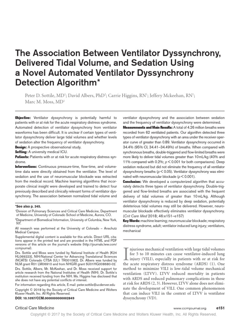 The Association Between Ventilator Dyssynchrony, Delivered Tidal Volume ...