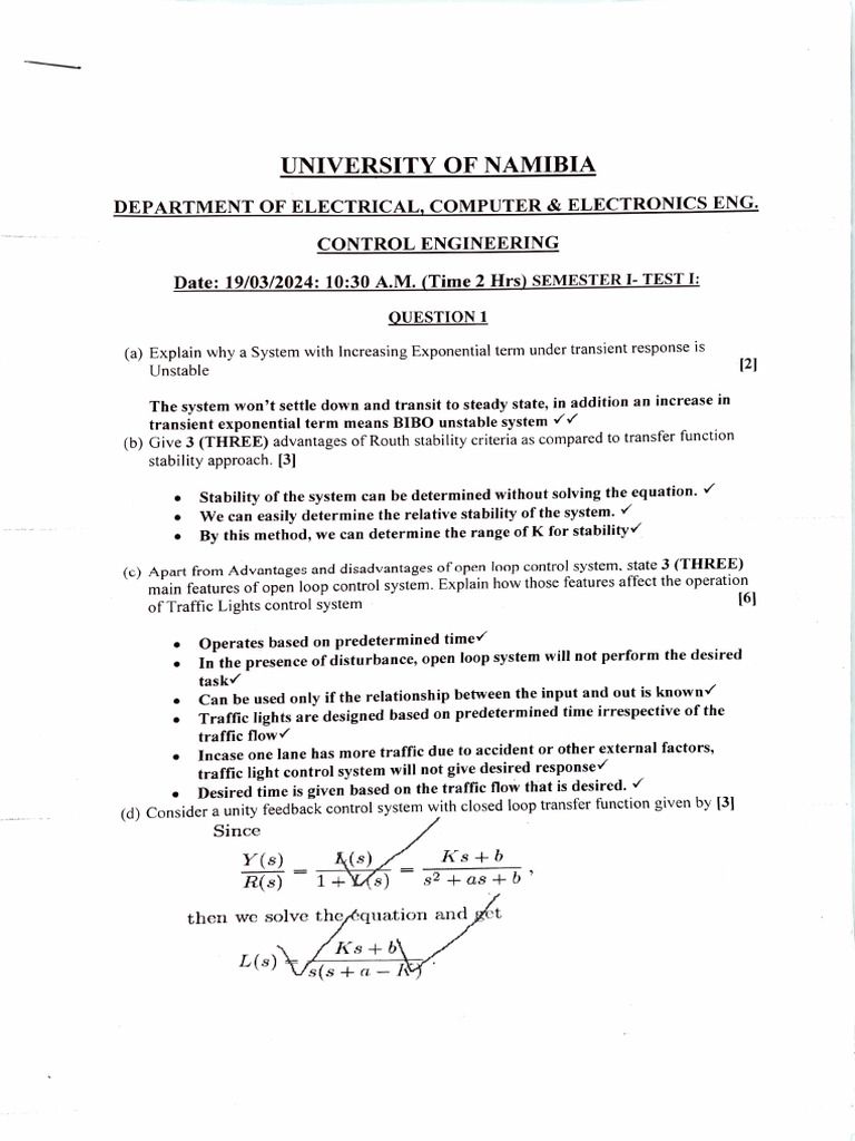 Control Test 1 Memo | PDF | Control Theory | Applied Mathematics