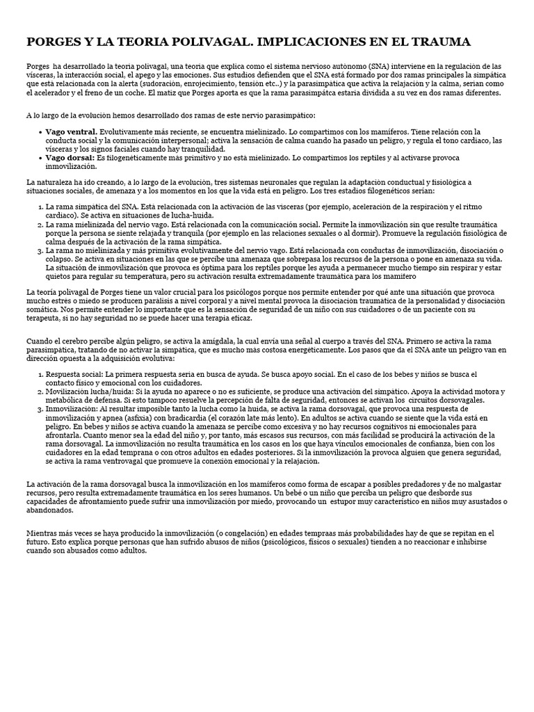 PORGES Y LA TEORIA POLIVAGAL. IMPLICACIONES EN EL TRAUMA – Manuel ...