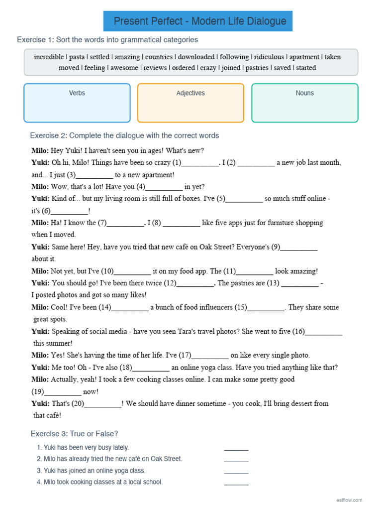 W4 Present Perfect for Modern Life Dialogue | PDF | Linguistic Typology ...