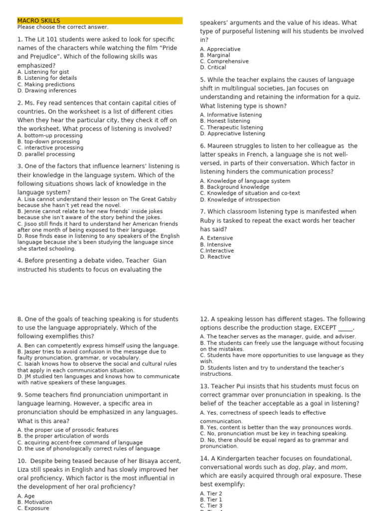 Macro Skills Q&A | PDF | Learning | Fluency