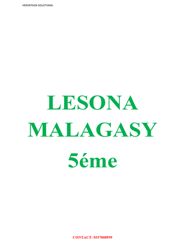 Lesona Malagasy 5éme | PDF