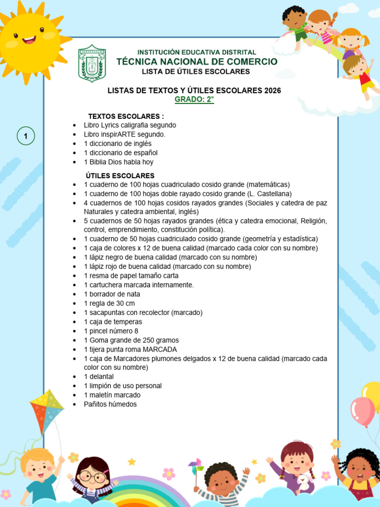2° - LISTAS DE TEXTOS Y ÚTILES ESCOLARES 2026 | PDF | Moda | Ropa