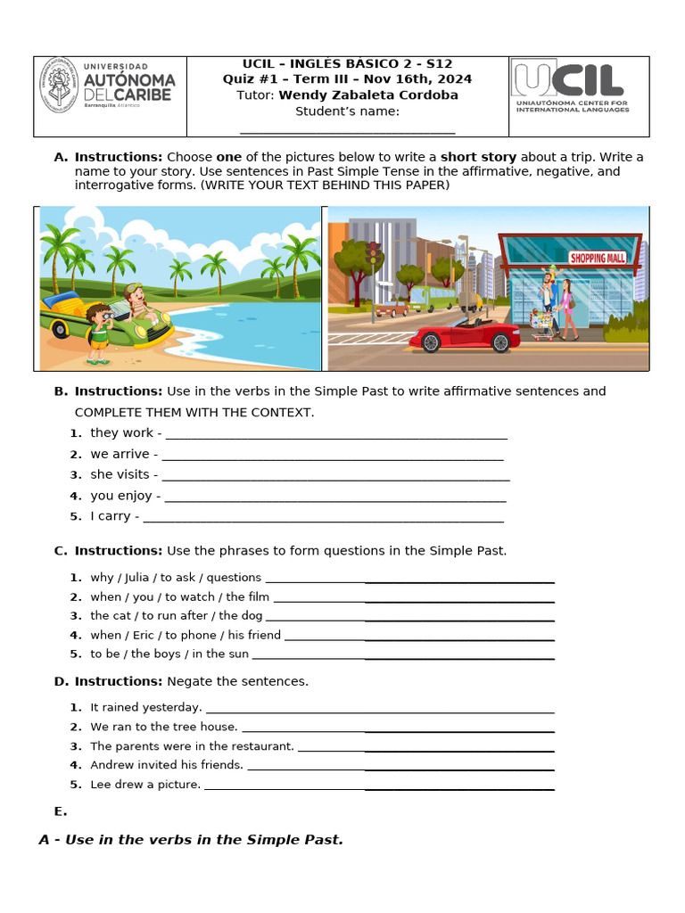 Simple Past Test - Version A | PDF | Semantic Units | Semantics