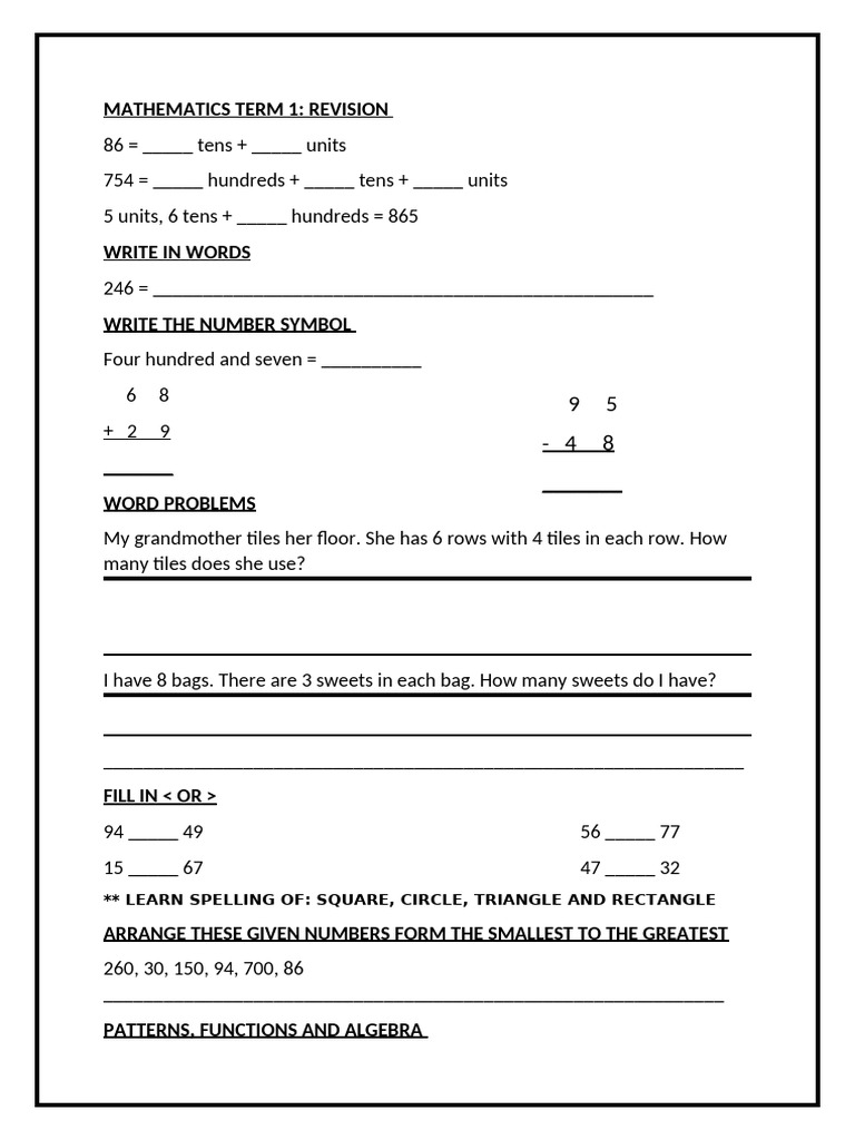 Mathematics Term 1 Revision Guide | PDF