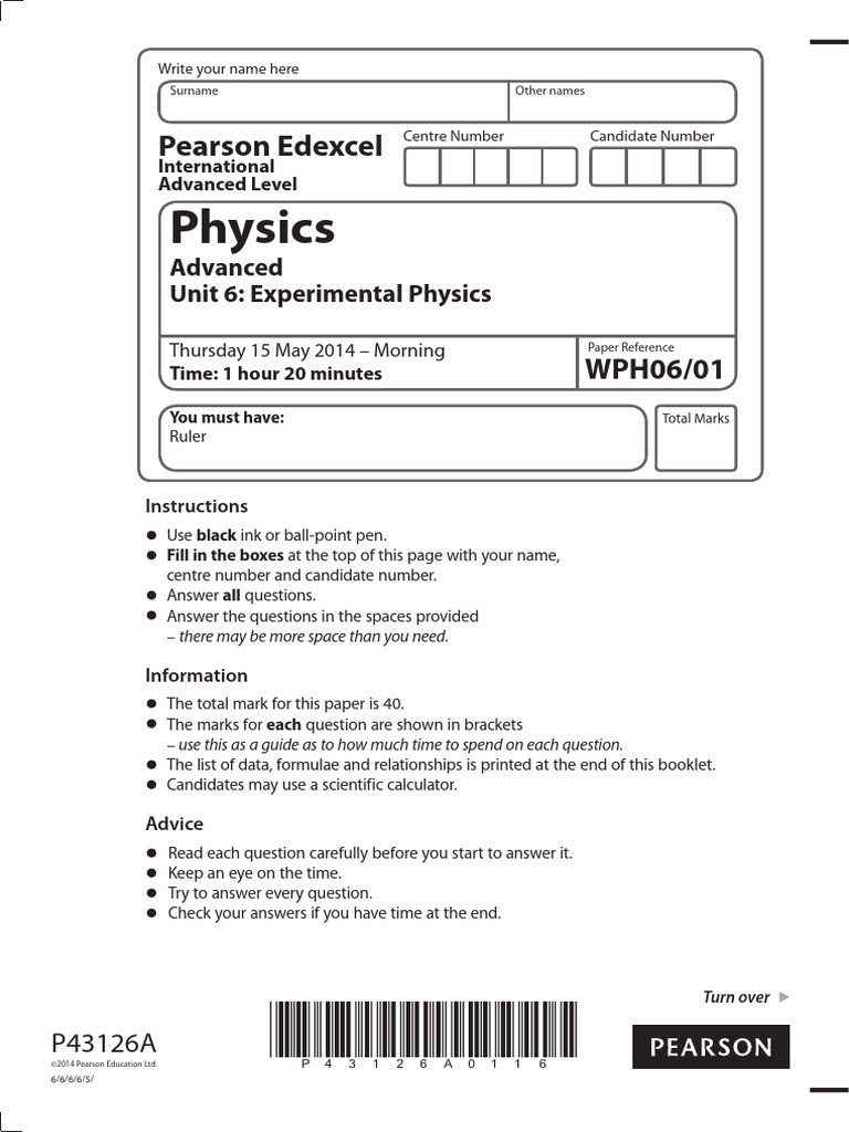 June 2014 (IAL) QP - Unit 6 Edexcel Physics a-level | PDF