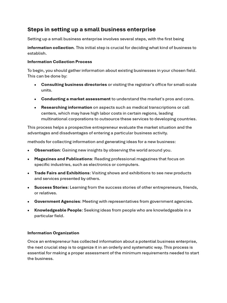 Steps in Setting Up a Small Business Enterprise Notes | PDF ...