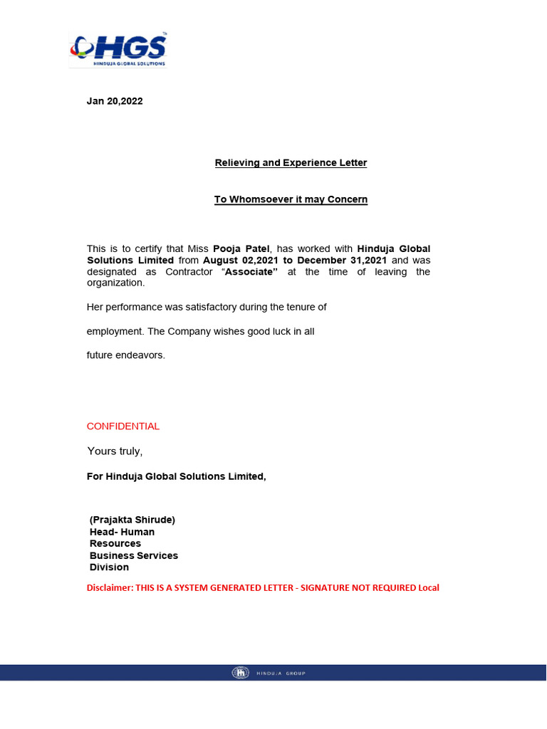 HGS Releaving Letter | PDF