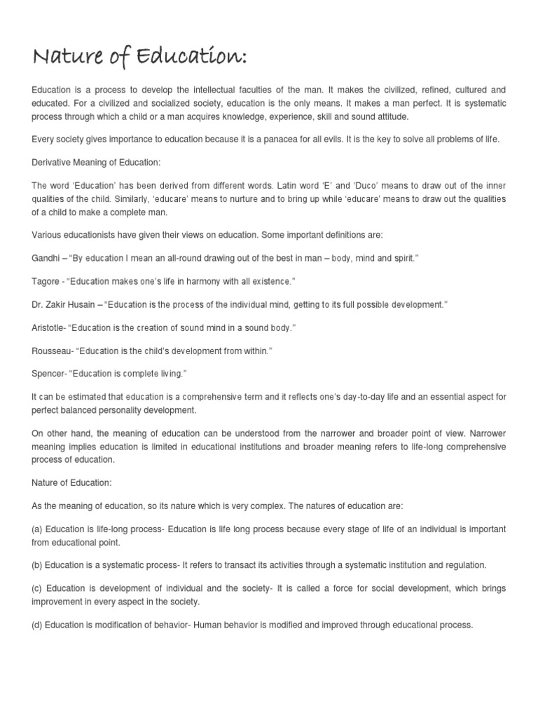 Nature of Education | PDF | Curriculum | Learning