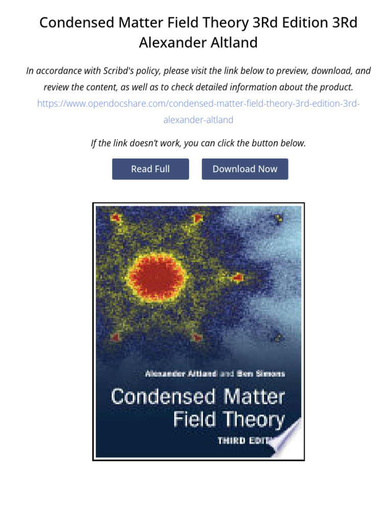 Condensed Matter Field Theory 3rd Edition 3rd Alexander Altland | PDF ...