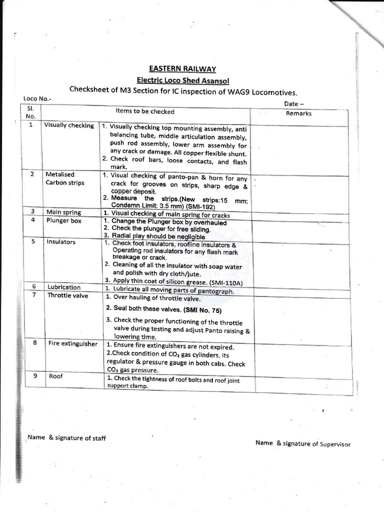 M3 Section LC Inspection Checklist for Locomotives | PDF | Rolling ...