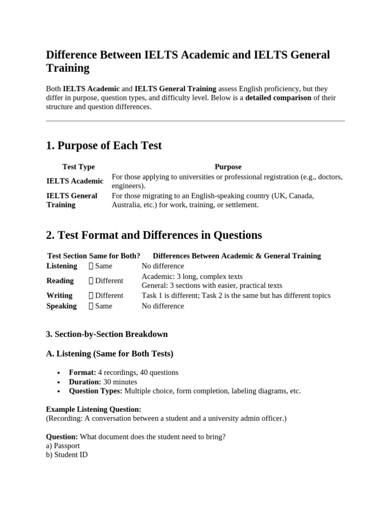 IELTS Academic vs IELTS General Training | PDF | International English ...