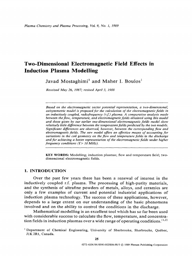 Two-dimensional Electromagnetic Field Effects in Induction Plasma ...