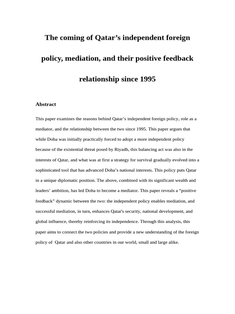 Qatar's Independent Foreign Policy Since 1995 | PDF | Qatar | Gulf ...