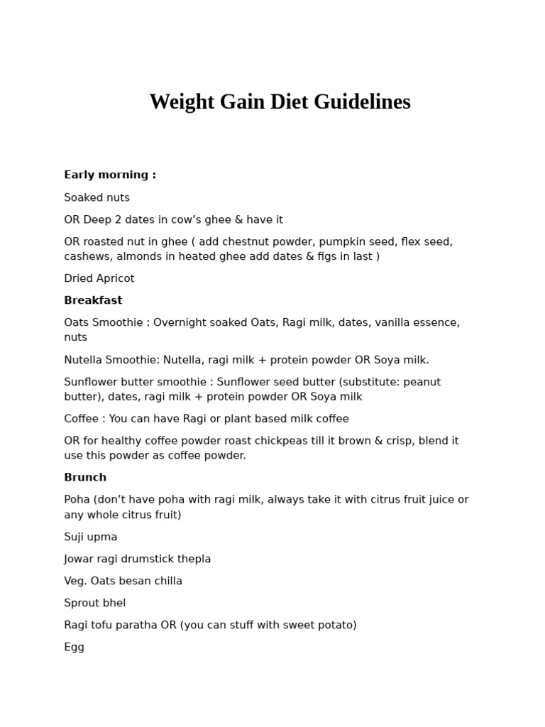 Weight Gain Diet Guidelines and Tips | PDF