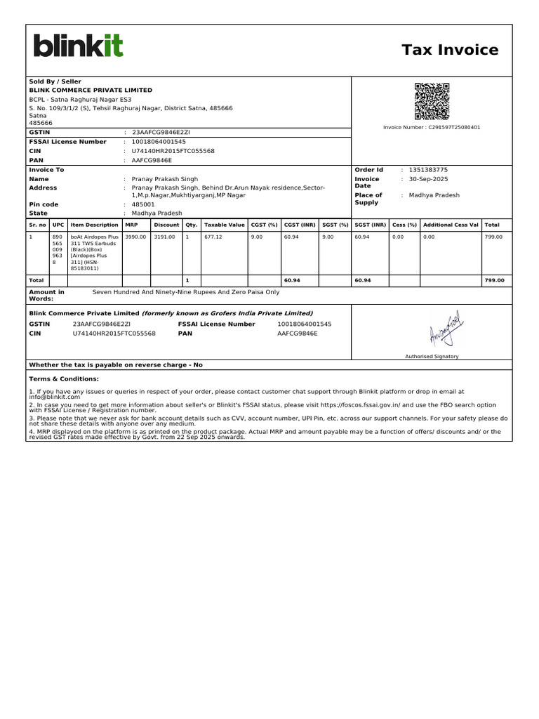 Boat Airdopes 311 Invoice | PDF | Taxation | Economy Of India