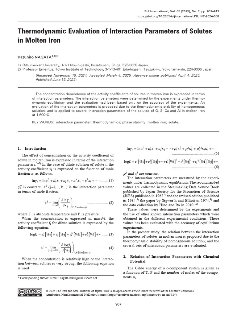 Thermodynamic Evaluation of Interaction Parameters of Solutes | PDF ...