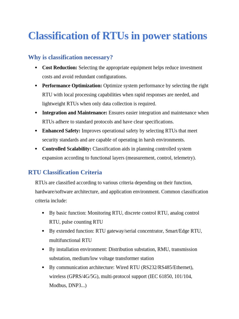 RTU Classification in Power Stations | PDF | Automation | Programmable ...