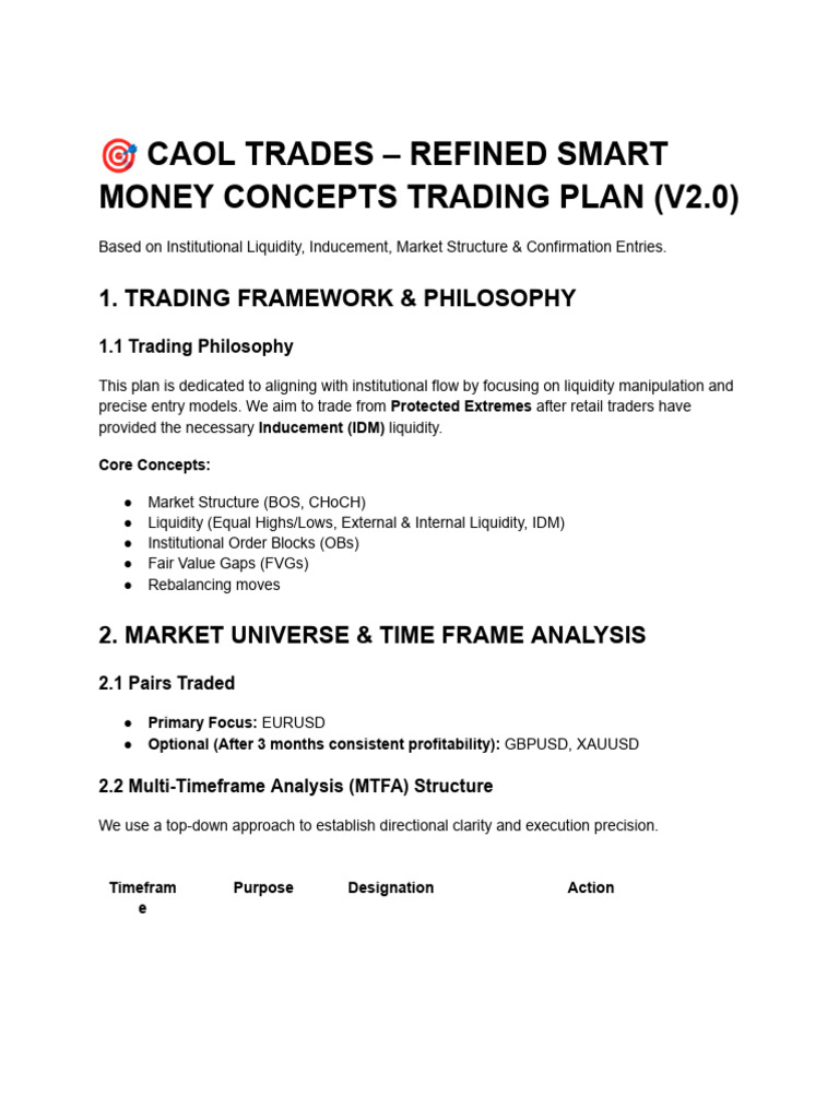 Smart Money Trading Plan V2.0 Guide | PDF | Market Trend | Financial ...