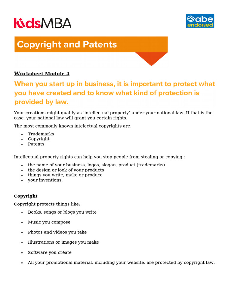 Worksheet Module 4 12S - Copyright and Patents v1 | PDF | Patent ...