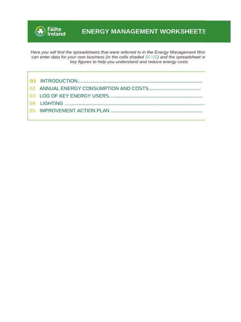 Energy Management Worksheets Guide | PDF | Lighting | Spreadsheet