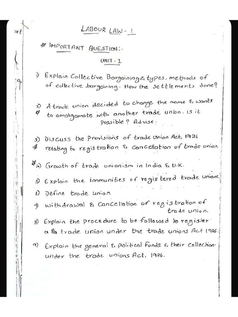 LABOUR LAW 1 IMPORTANT QUESTIONS | PDF