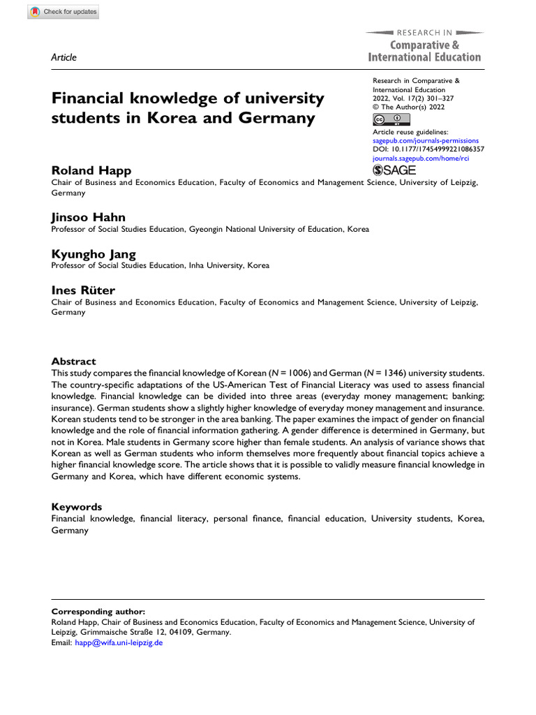 Financial Knowledge in Korean and German Students | PDF | Student's T ...