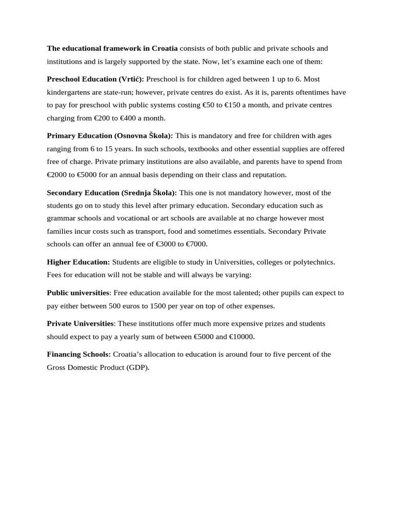 The educational framework in Croatia | PDF | Learning | Cognition
