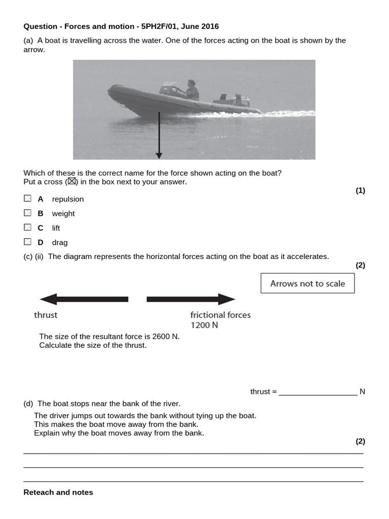 Forces and Motion: Boat Dynamics Exam | PDF | Force | Lift (Force)