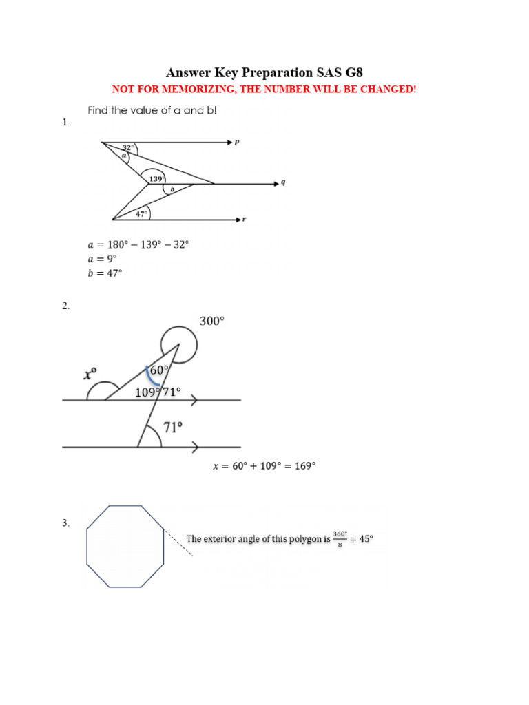 Math Answer Key for SAS G8 | PDF | Area | Chess Theory