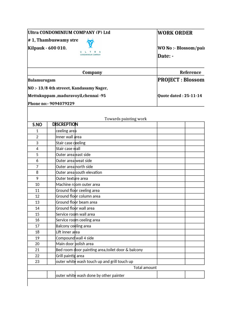 WO Painting Work Order | PDF | Civil Engineering | Architectural Elements