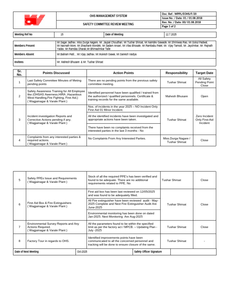 Safety Committee Review Meeting 12.07.2025 | PDF | Safety ...