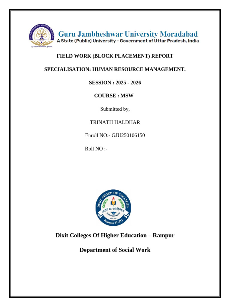 536249711 Report on Field Work | PDF | Recruitment | Behavior