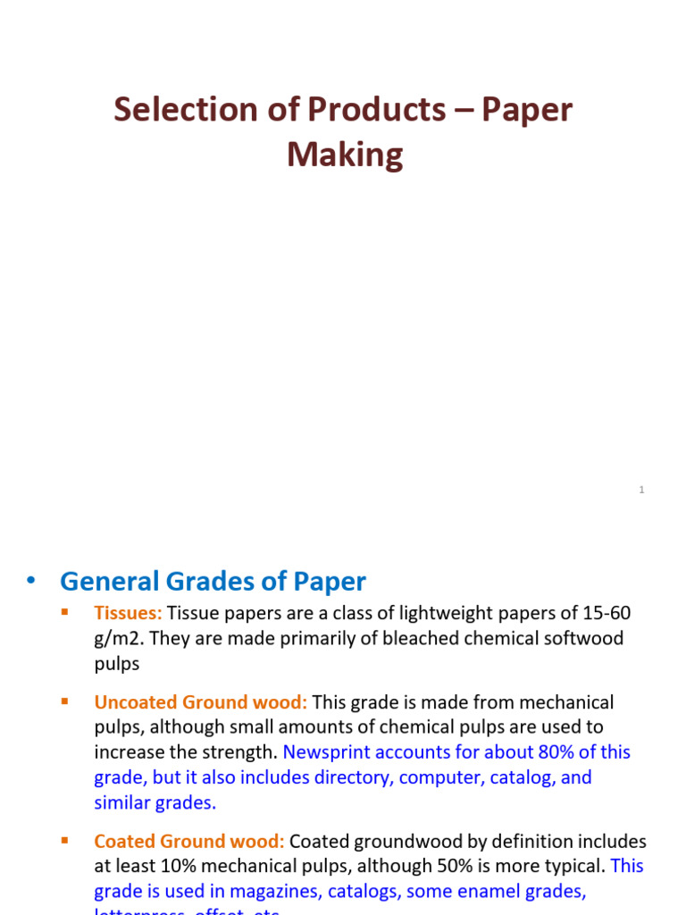 Types and Production of Paper Grades | PDF | Paper | Pulp (Paper)