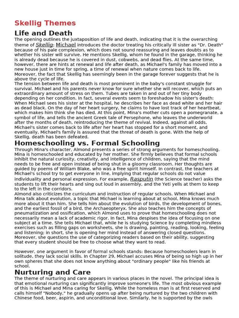 Skellig: Themes of Life, Education, and Care | PDF | Homeschooling