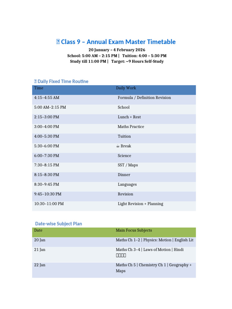 Class 9 Extra Colorful Merged Timetable | PDF