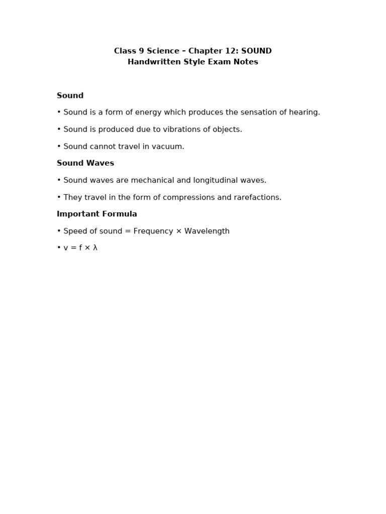 Class 9 Science: Sound Exam Notes | PDF