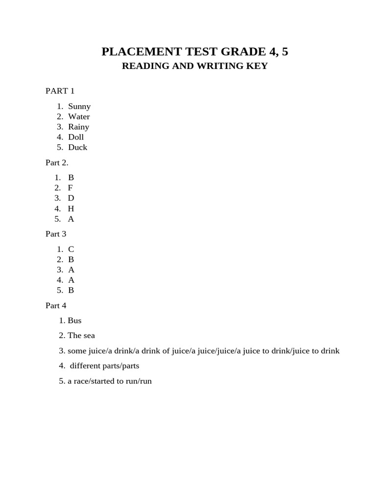 2. Reading, Writing and Listening Placement Test - Key | PDF