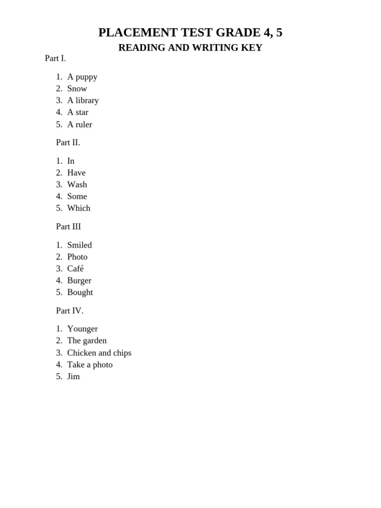 2. Reading, Writing and Listening Placement Test - Key | PDF
